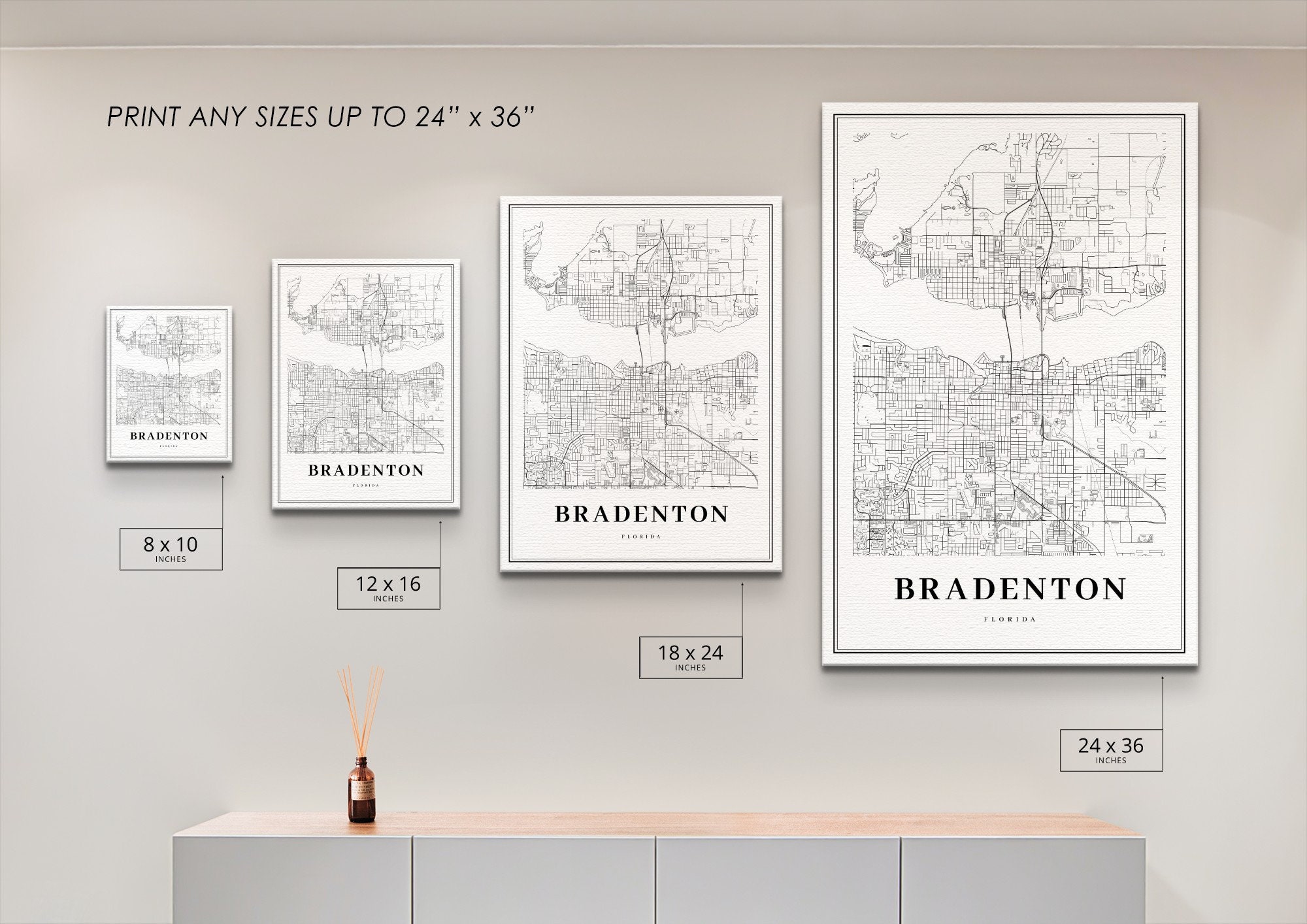 Bradenton FL Map Print, Florida USA Map Art Poster, Manatee County City ...