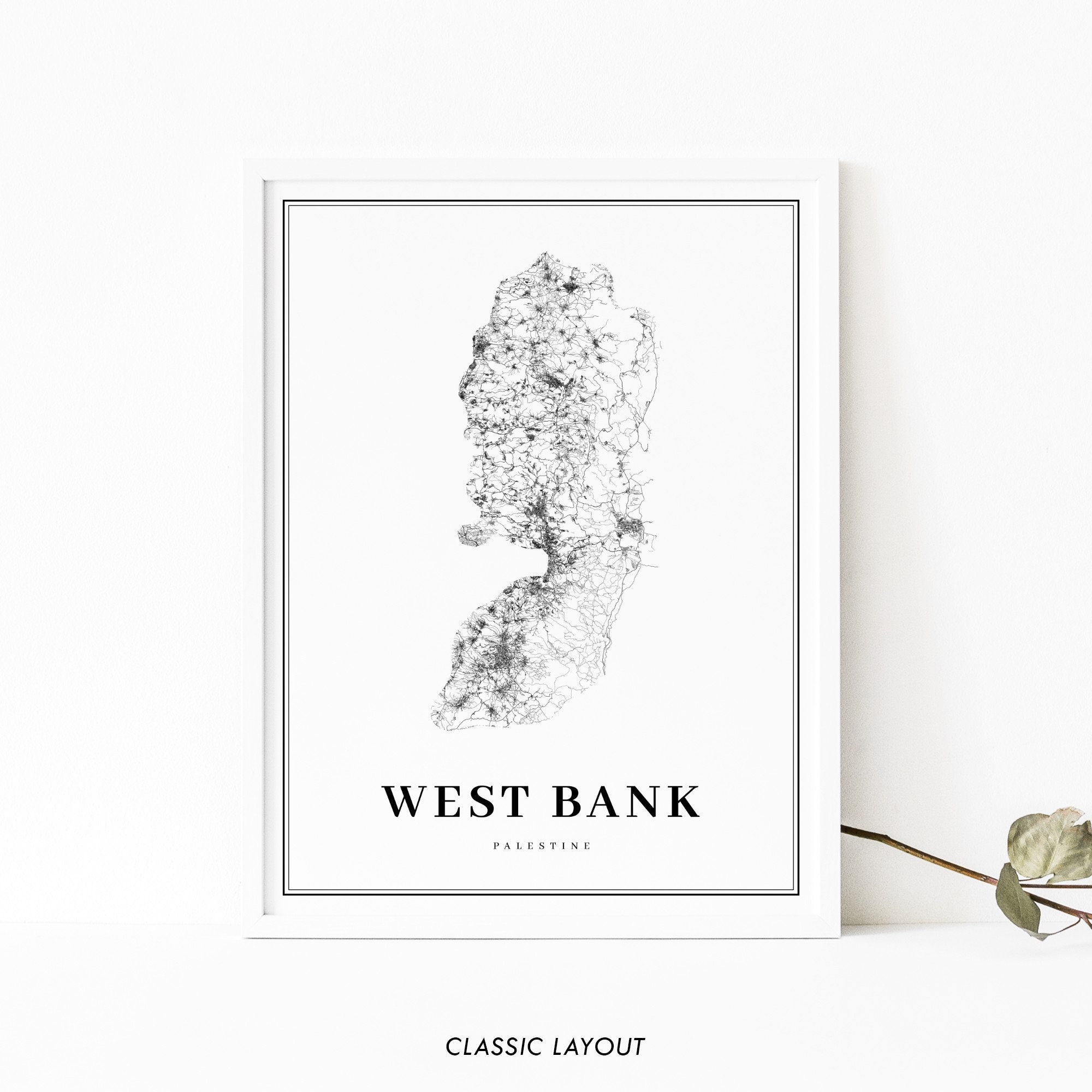 West Bank Map Print, Palestine Road Map Print, الضفة الغربية ...