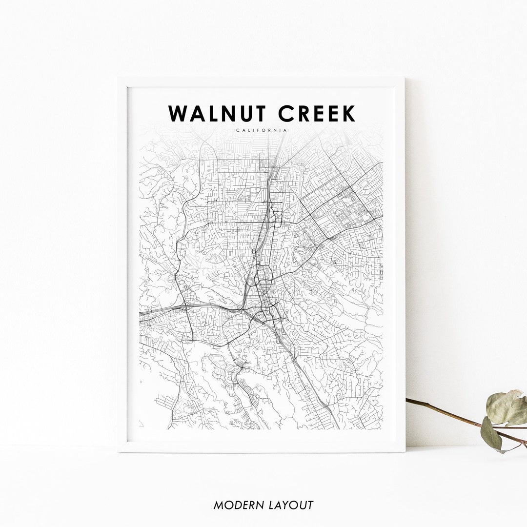 Walnut Creek CA Map Print, California USA Map Art Poster, Contra Coast ...