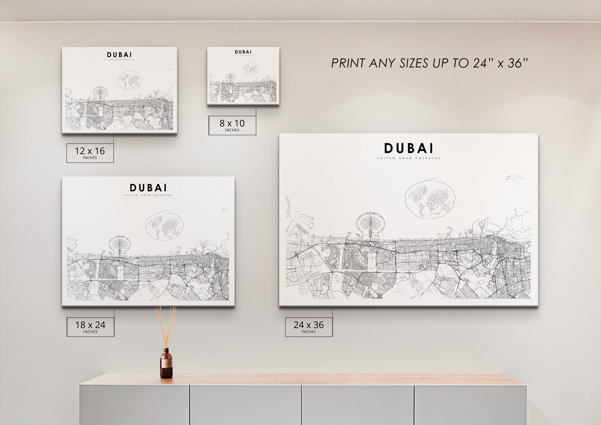 Dubai UAE Map Print United Arab Emirates Map Art Poster دبي | Etsy