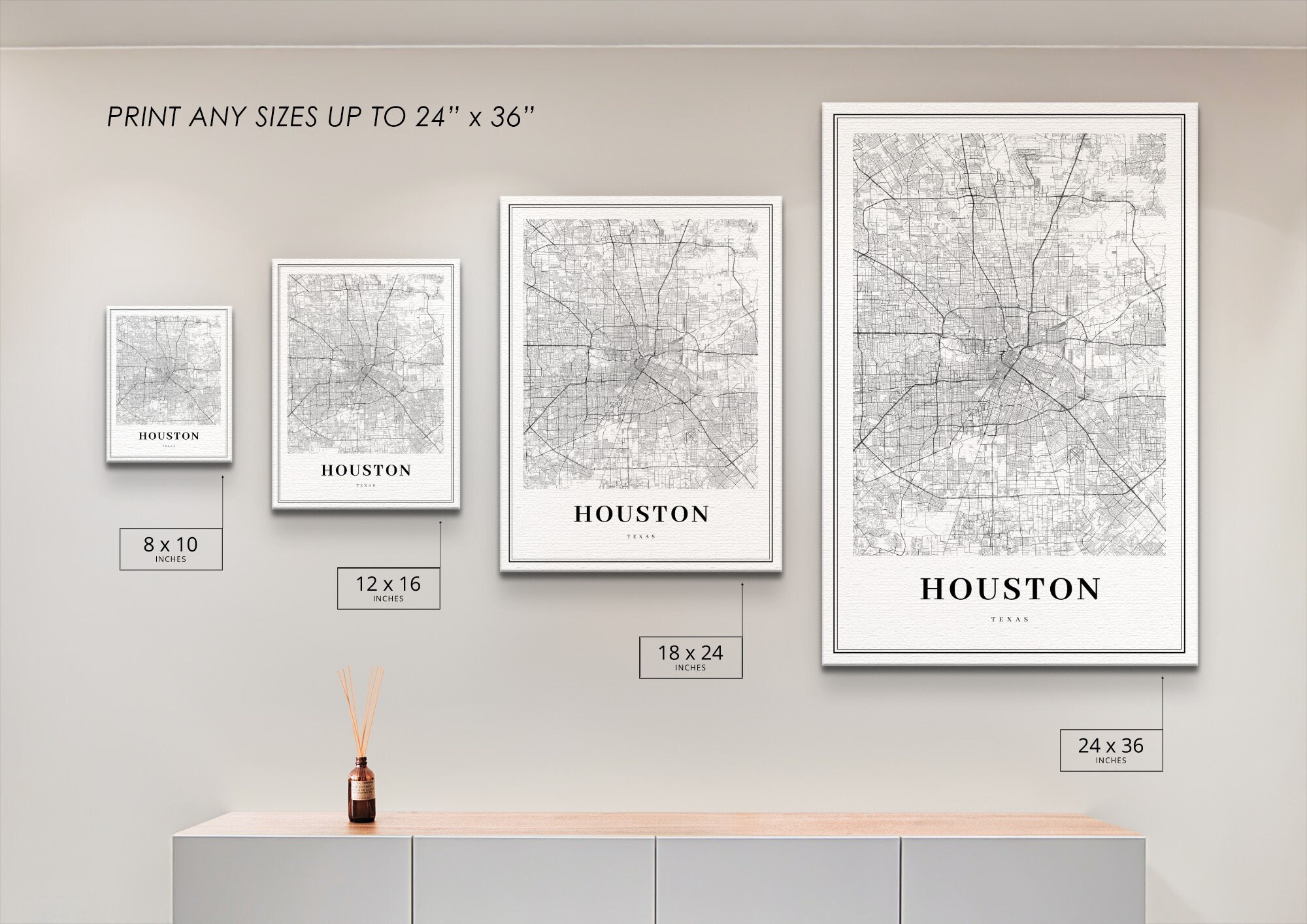 Houston TX Map Print Texas USA Map Art Poster City Street - Etsy