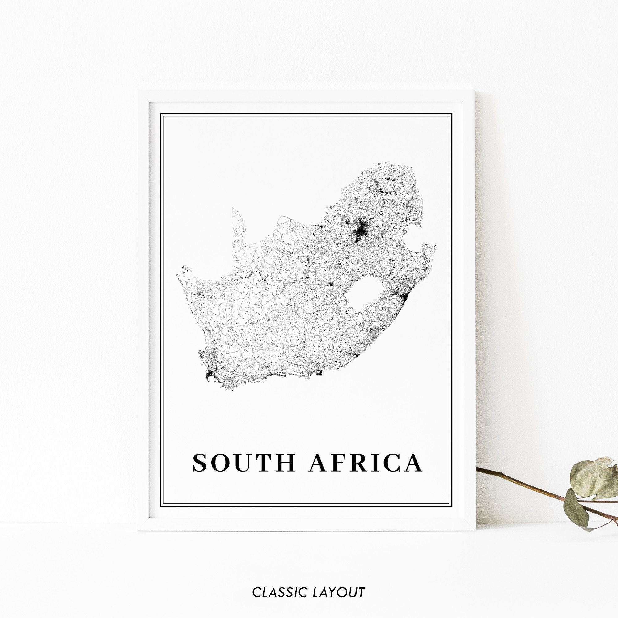 South Africa Map Print Country Road Map Art Poster | Etsy