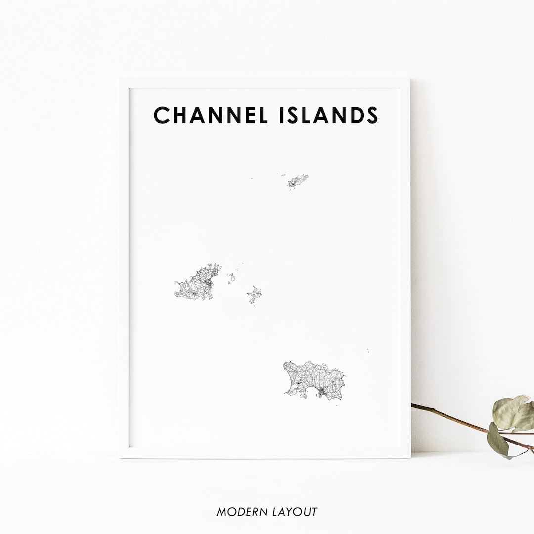 Channel Islands Map Print, UK United Kingdom Road Map Art Poster ...