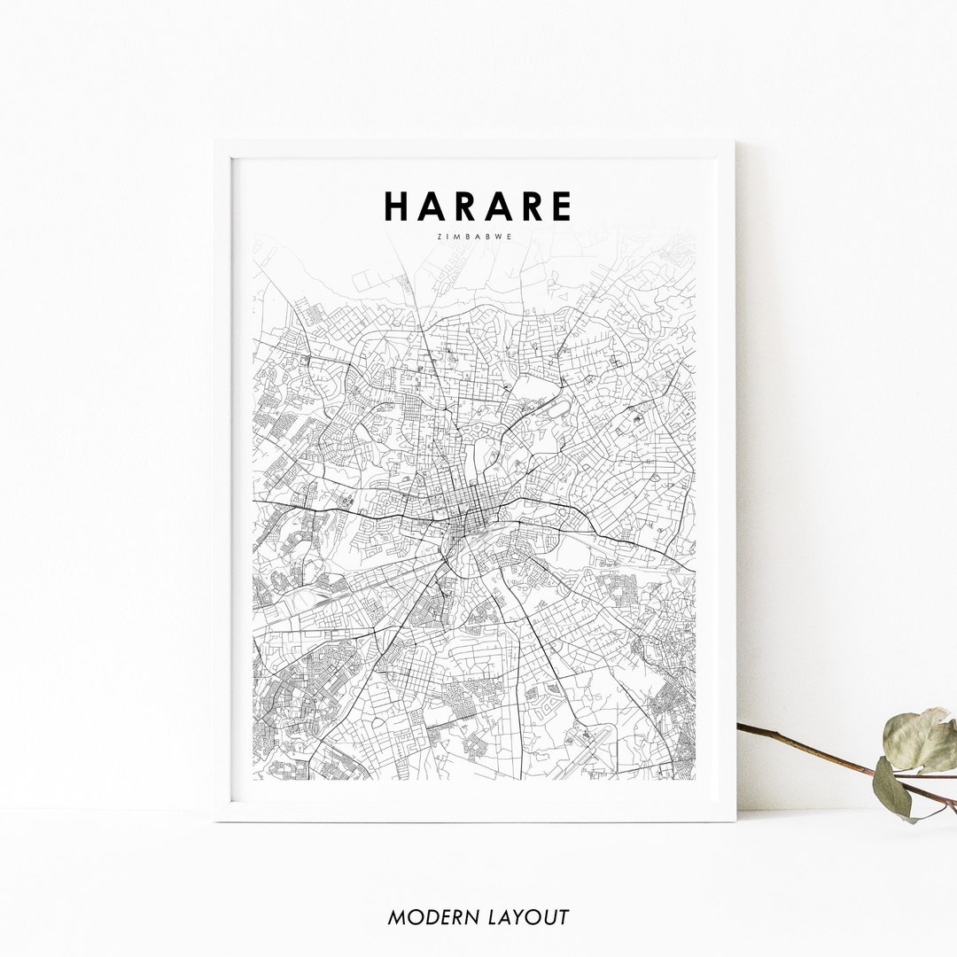 Harare Zimbabwe Map Print, Art Poster, Salisbury City Street Road Map ...