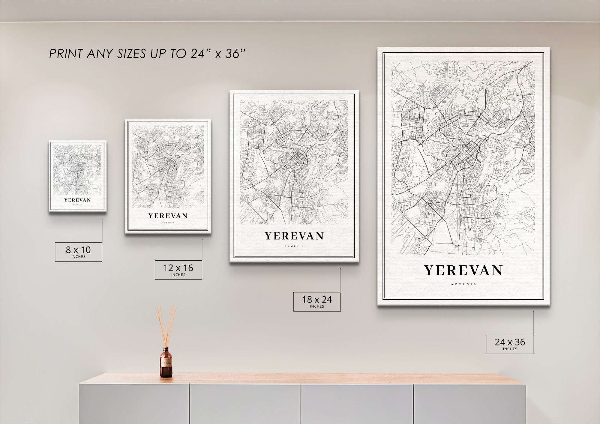 Yerevan Armenia Map Print, Map Art Poster, Երևան Հայաստան Erevan, City ...