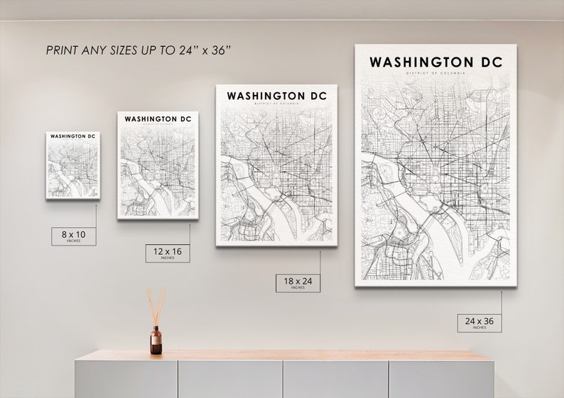 Downtown Washington DC Map Print, District of Columbia Map Art Poster ...