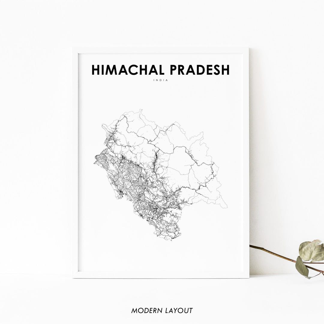 Himachal Pradesh India Map Print, Road Map Art Poster, Punjab Shimla ...