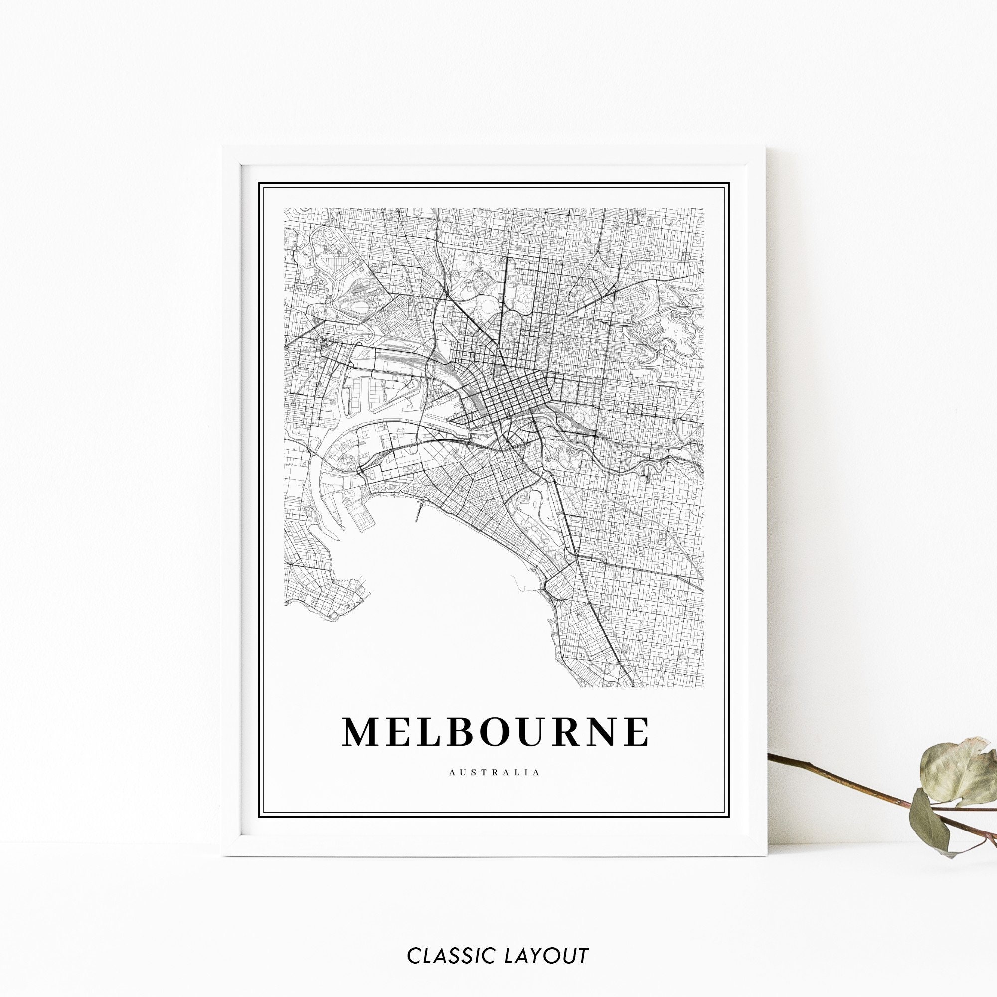 Melbourne Australia Map Print, Victoria VIC Map Art Poster, City Street ...