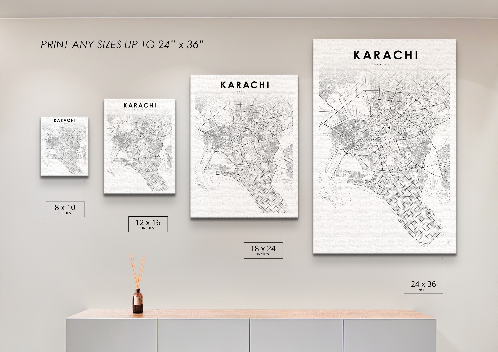 Karachi Pakistan Map Print Map Art Poster کراچی Sindh City | Etsy