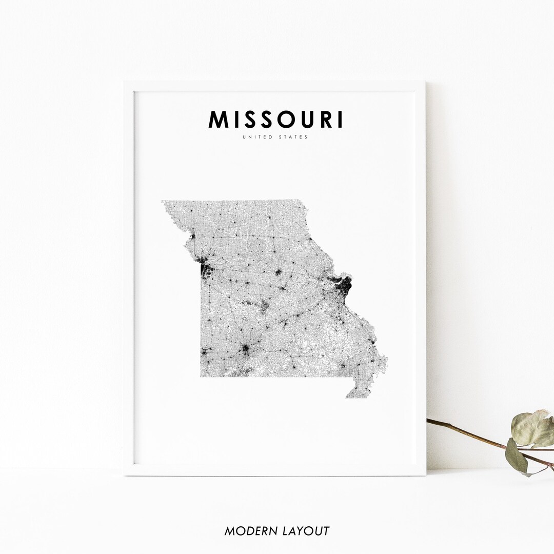 Missouri Map Print, State Road Map Print, MO USA United States Map Art ...