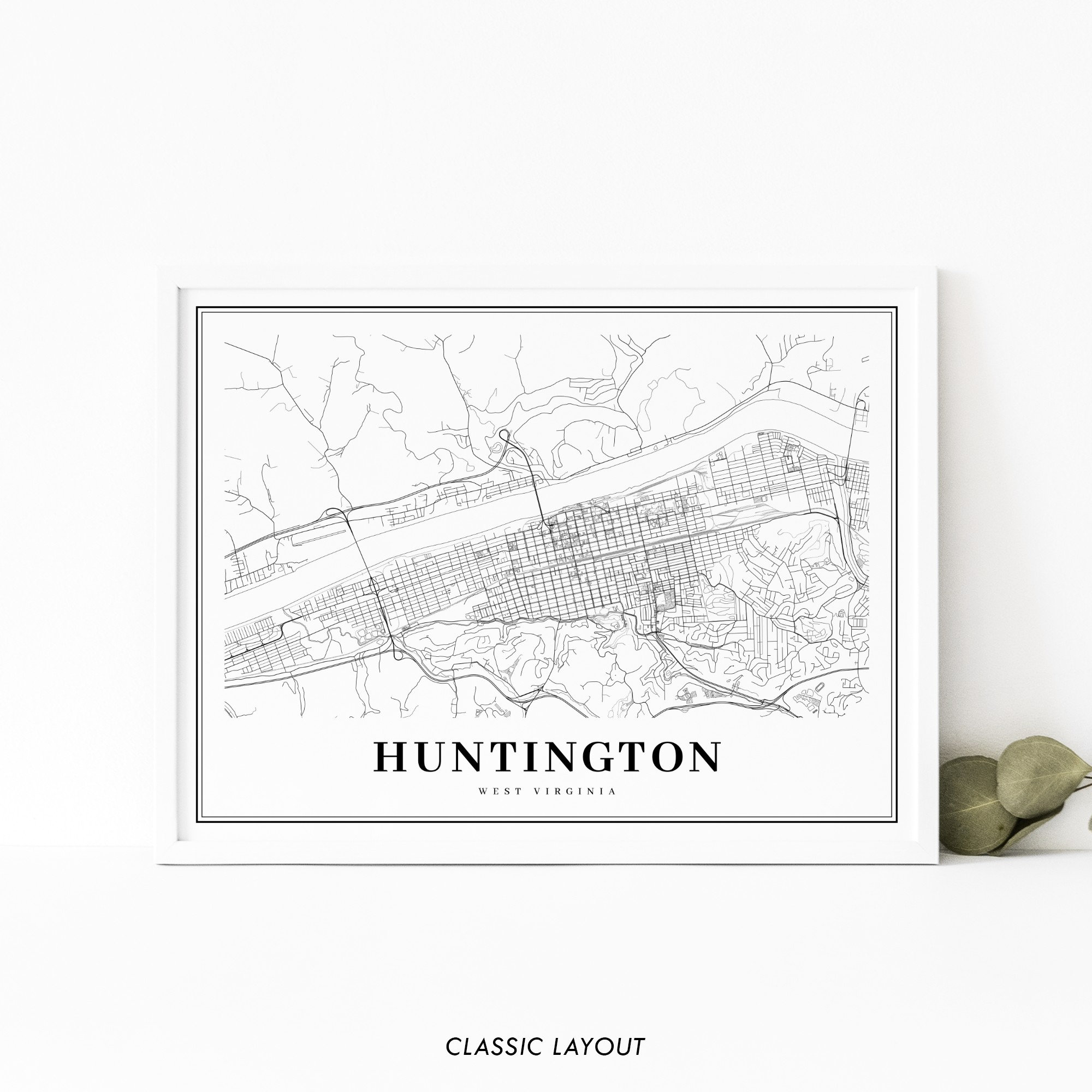 Huntington WV Map Print, West Virginia USA Map Art Poster, City Street ...