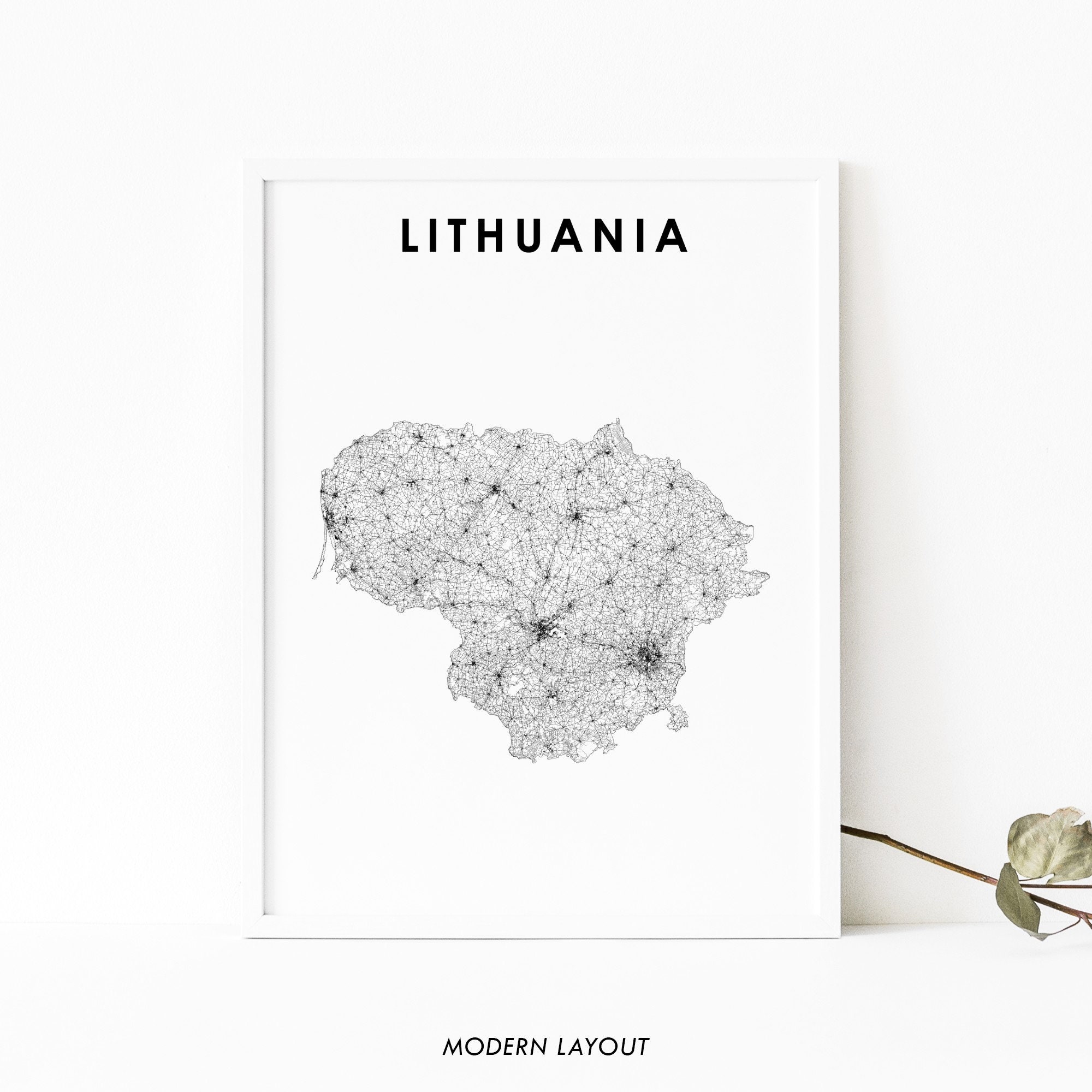 Lithuania Map Print Country Road Map Poster Lietuva Lietuvos | Etsy