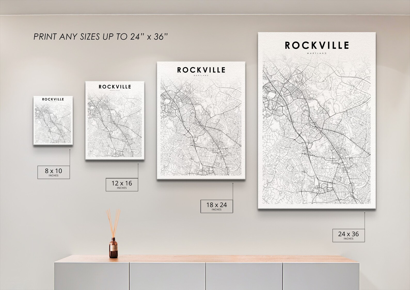 Rockville MD Map Print, Maryland USA Map Art Poster, Montgomery, City ...