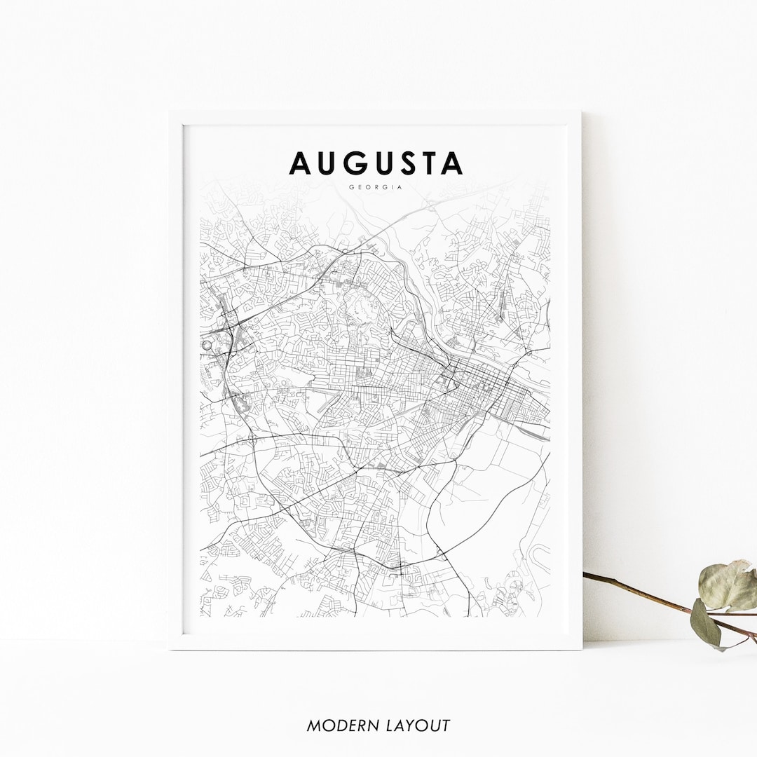 Augusta GA Map Print, Georgia USA Map Art Poster, City Street Road Map ...