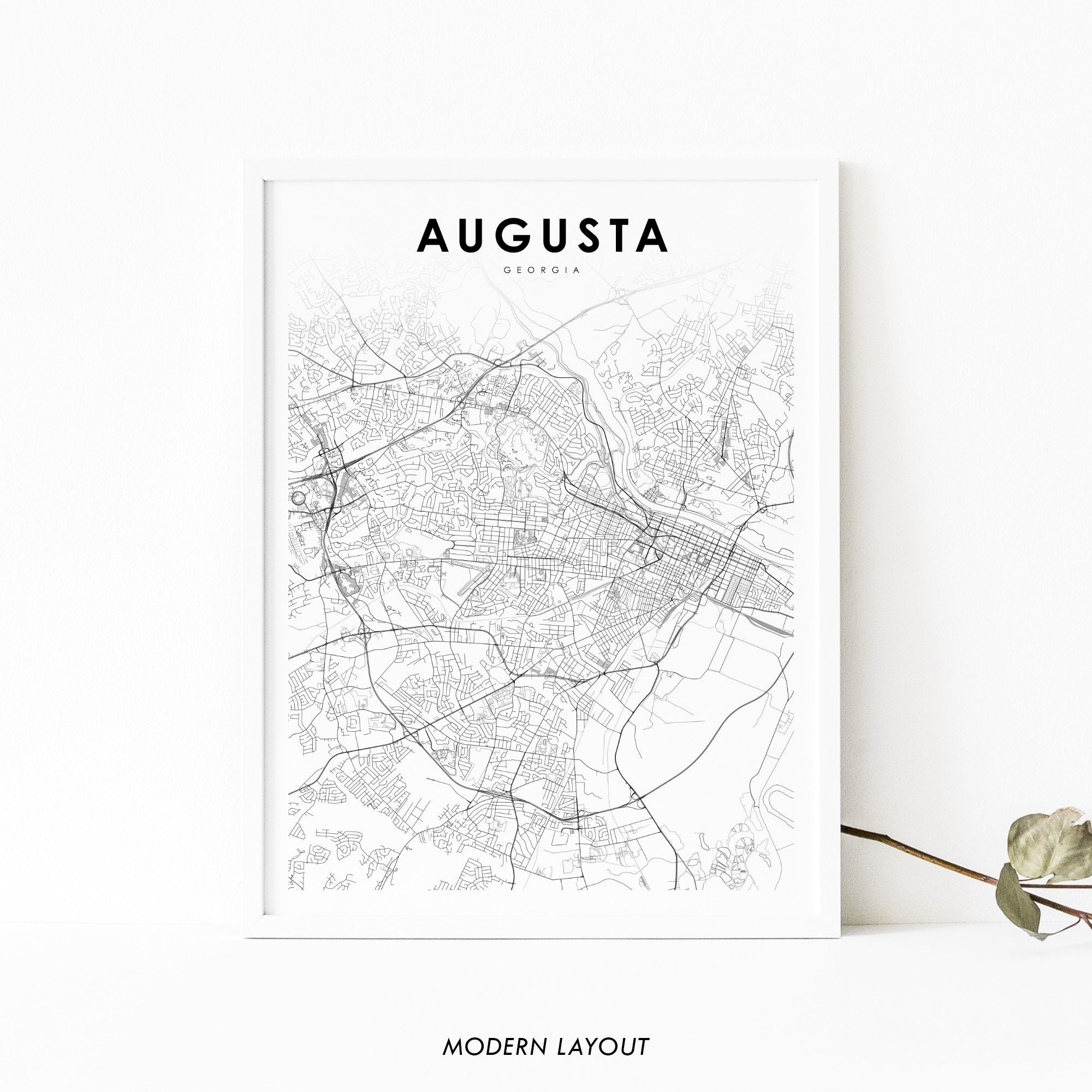 Augusta GA Map Print, Georgia USA Map Art Poster, City Street Road Map ...