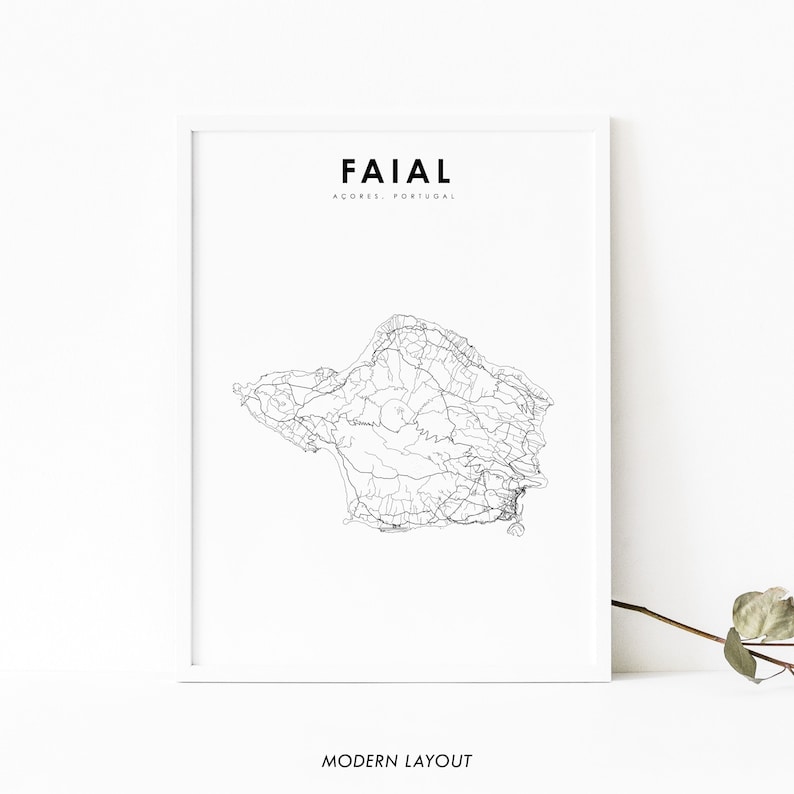 Faial Island Azores Map Print, Portugal Road Map Poster, Fayal Ilha Do ...