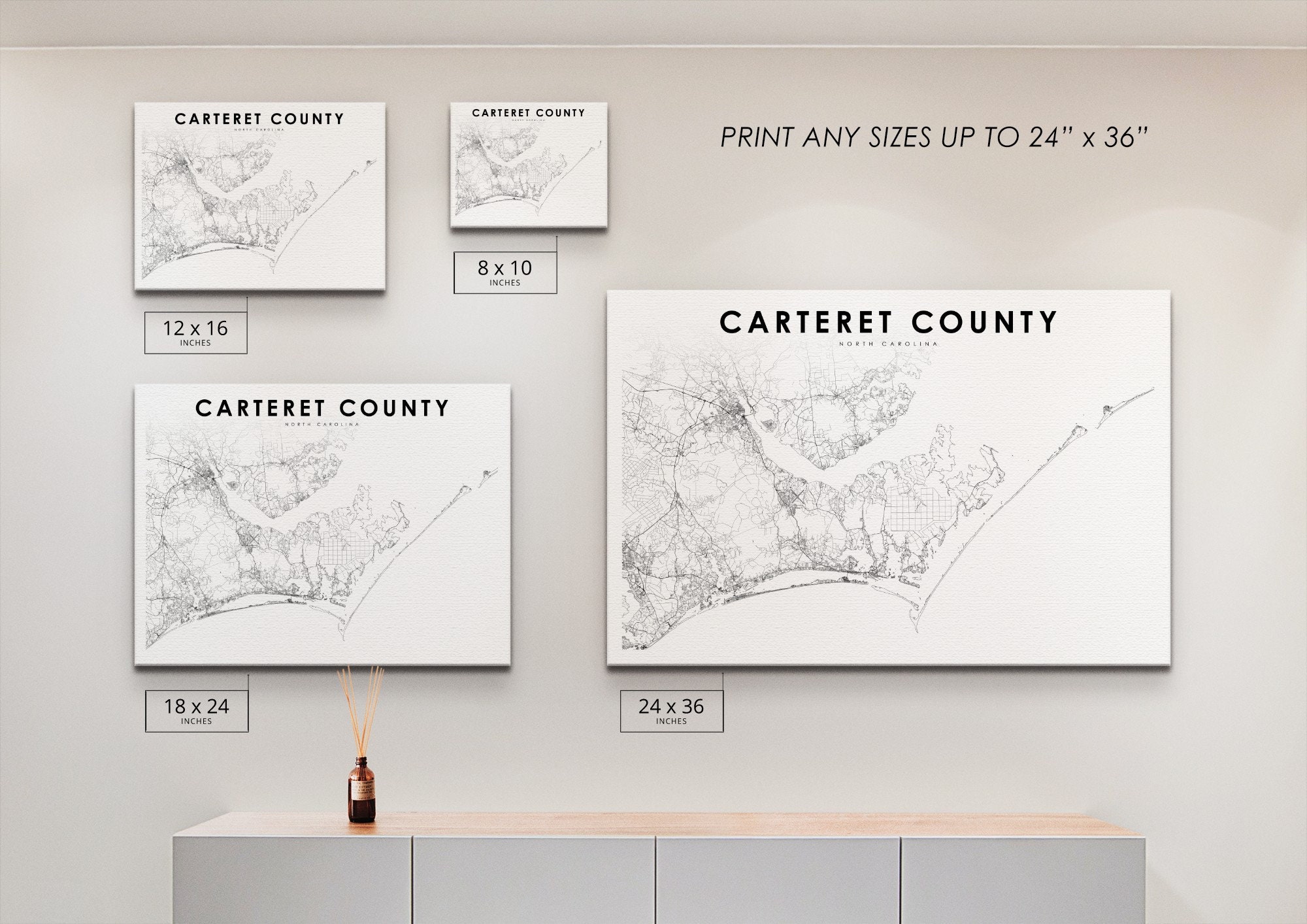 Carteret County NC Map Print, North Carolina USA Map Art Poster, City ...