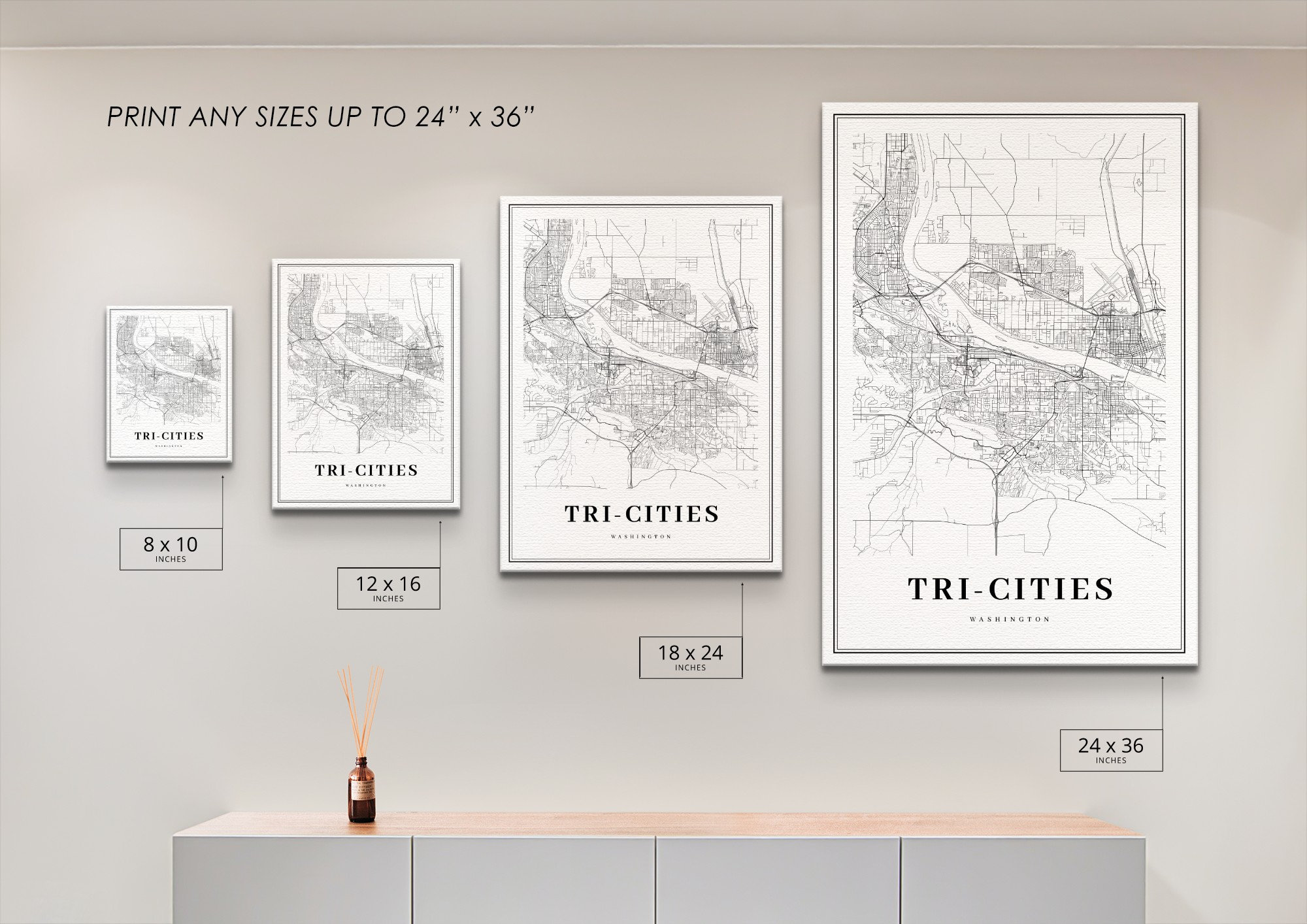 The Tri-Cities WA Map Print Washington USA Map Art Poster | Etsy