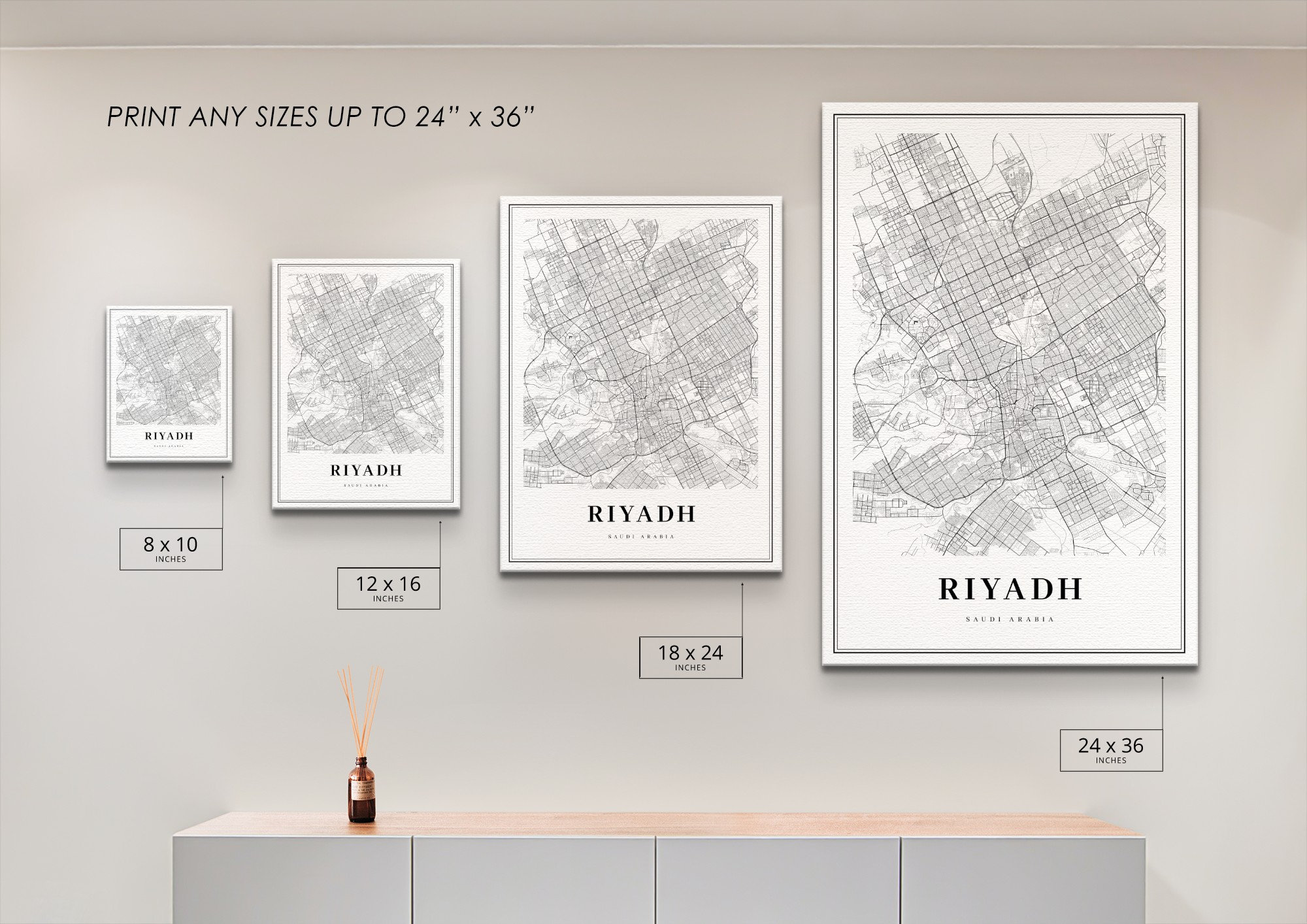 Riyadh Area Saudi Arabia Map Print, Map Art Poster, الرياض Ar-riyāḍ ...