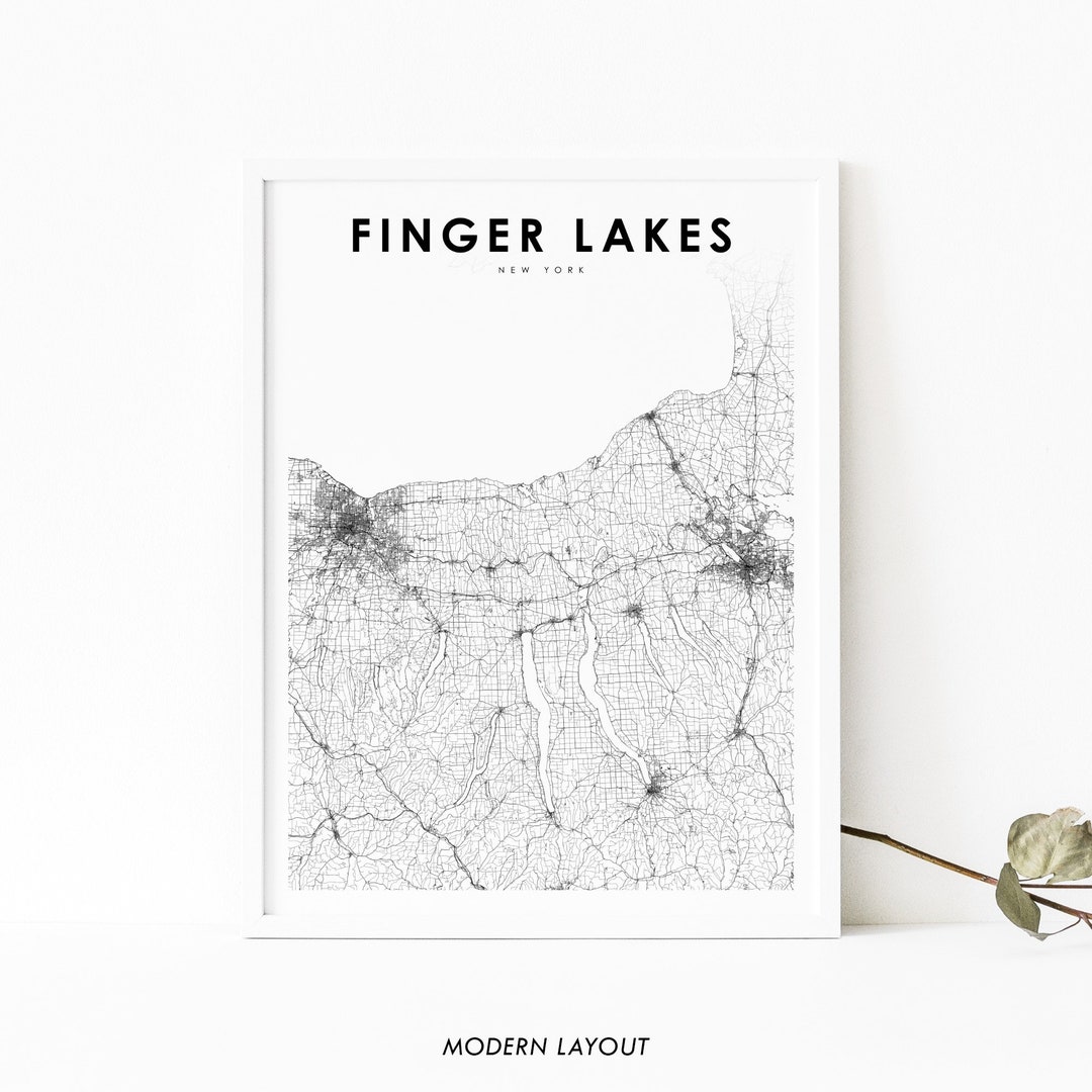 Finger Lakes NY Map Print, New York USA Map Art Poster, City Street ...