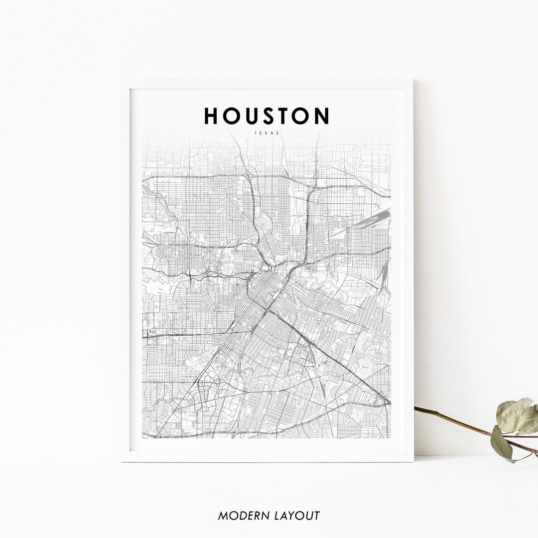 Downtown Houston TX Map Print, Texas USA Map Art Poster, City Street ...