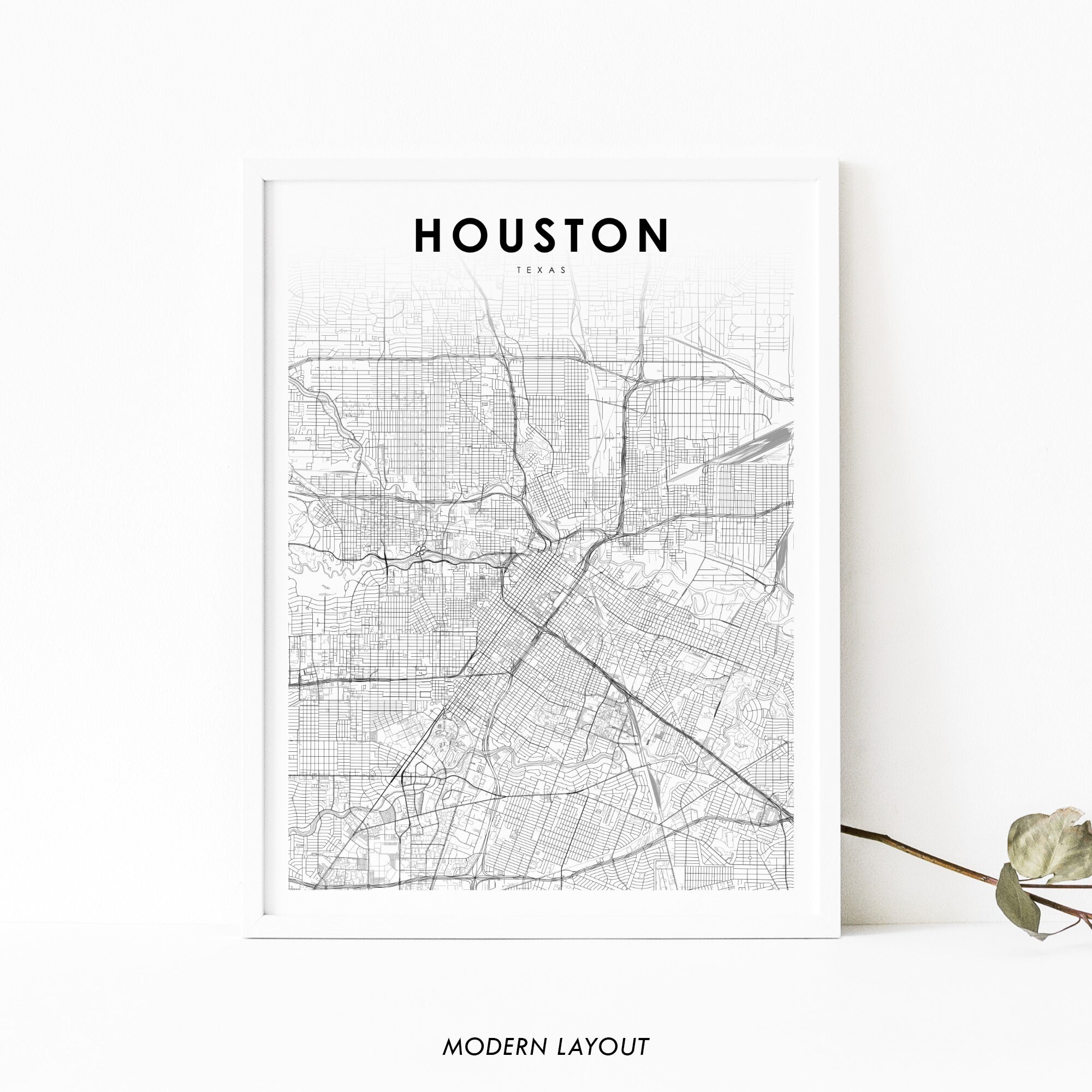 Downtown Houston TX Map Print Texas USA Map Art Poster City | Etsy
