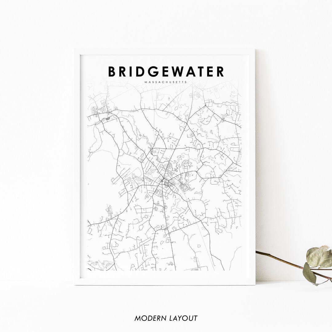 Bridgewater MA Map Print, Massachusetts USA Map Art Poster, Plymouth ...