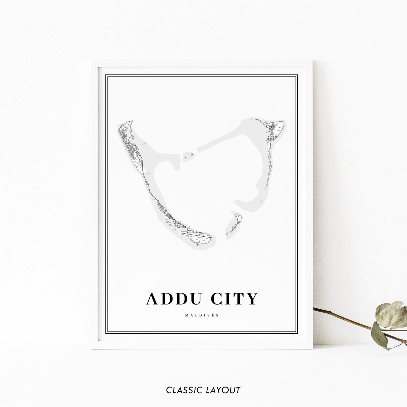 Addu City Maldives Map Print Map Art Poster City Street Road | Etsy