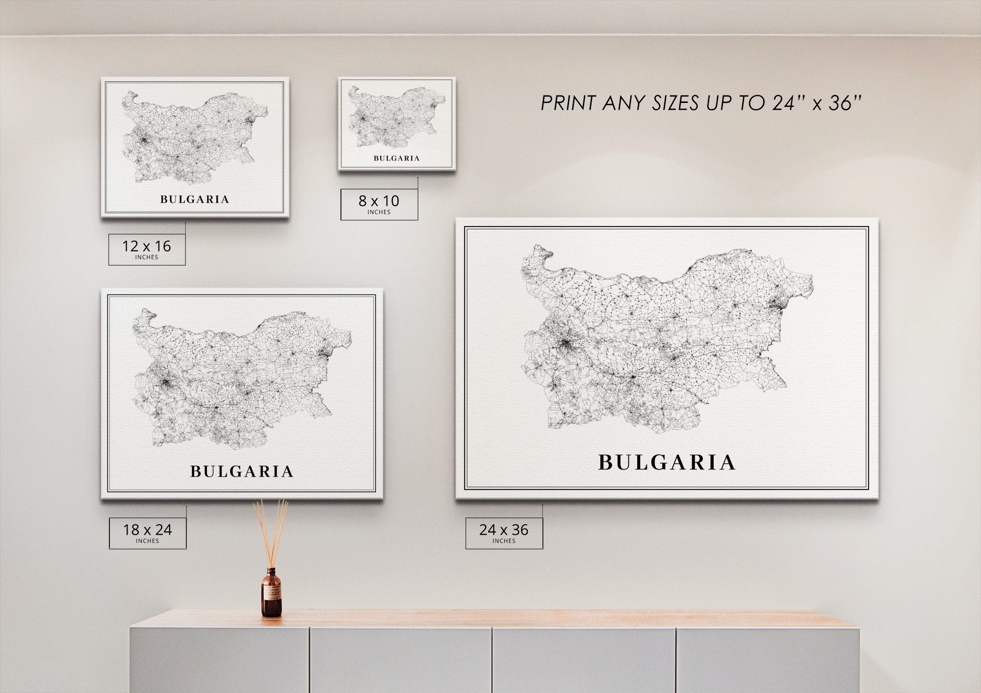 Bulgaria Map Print Road Map Art Poster България Bǎlgariya - Etsy