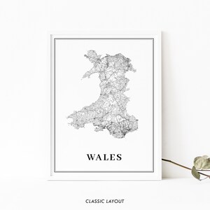Wales Map Print, Road Map Art Poster, UK United Kingdom Britain Cardiff ...