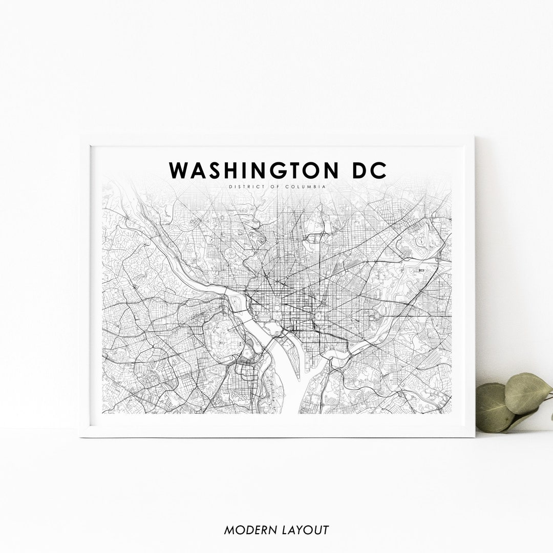 Washington DC Map Print, District of Columbia USA Map Art Poster, City ...