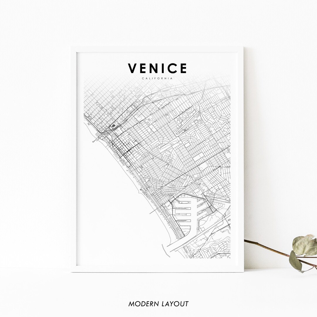 Venice CA Map Print, California USA Map Art Poster, Venice Beach, City ...