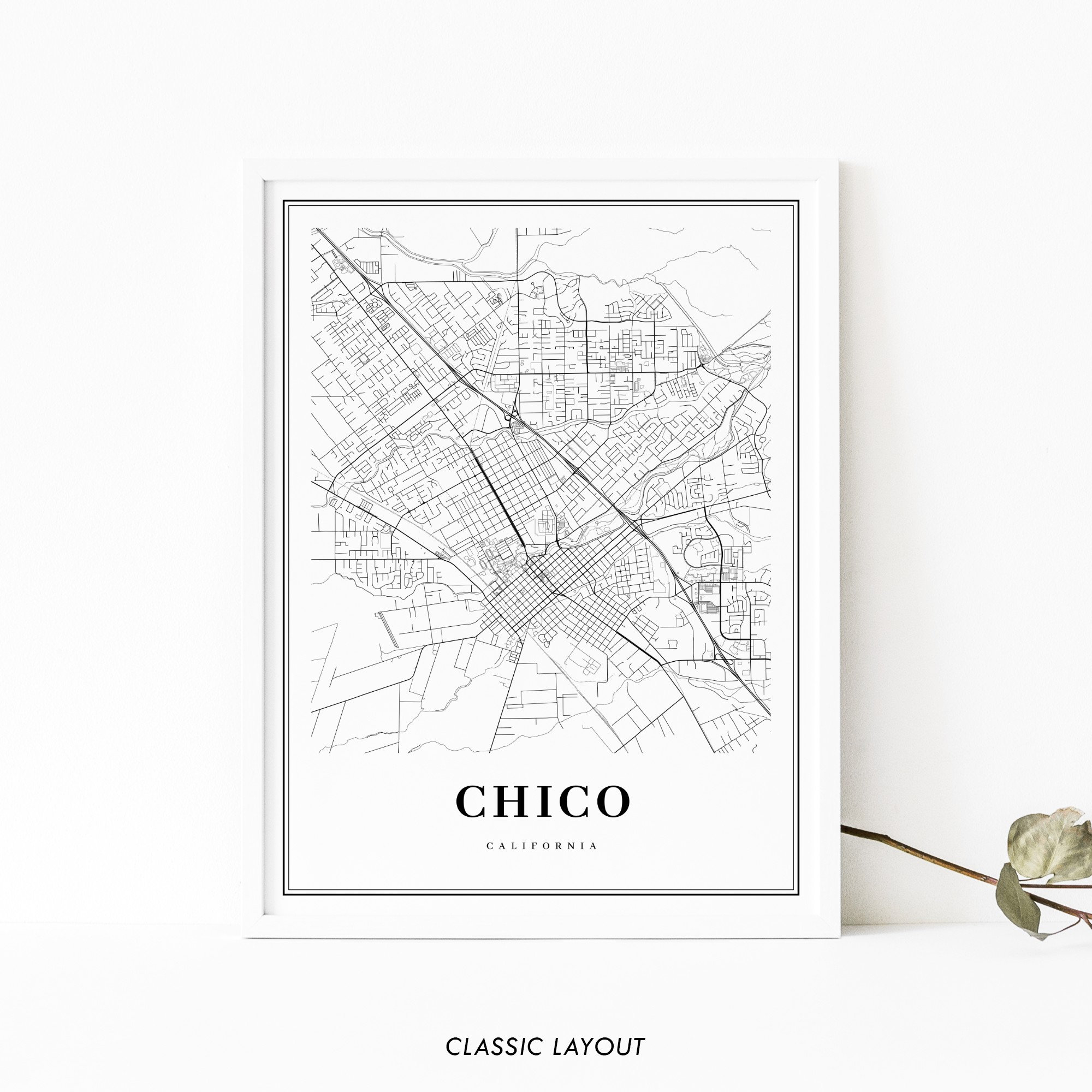 Chico CA Map Print, California USA Map Art Poster, Butte County, City ...