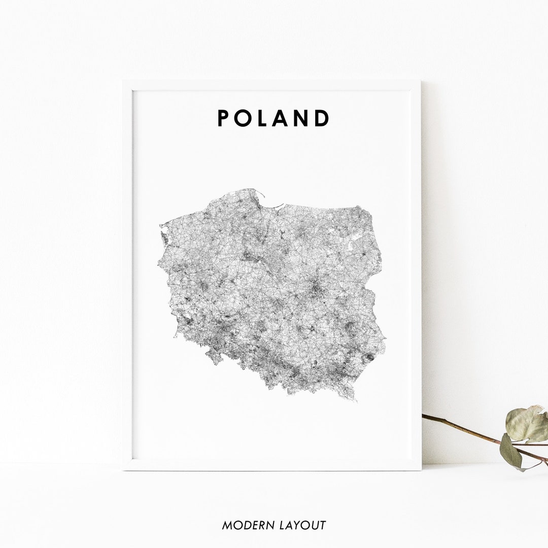 Poland Map Print, Country Road Map Poster, Polska Warsaw Europe Map Art ...