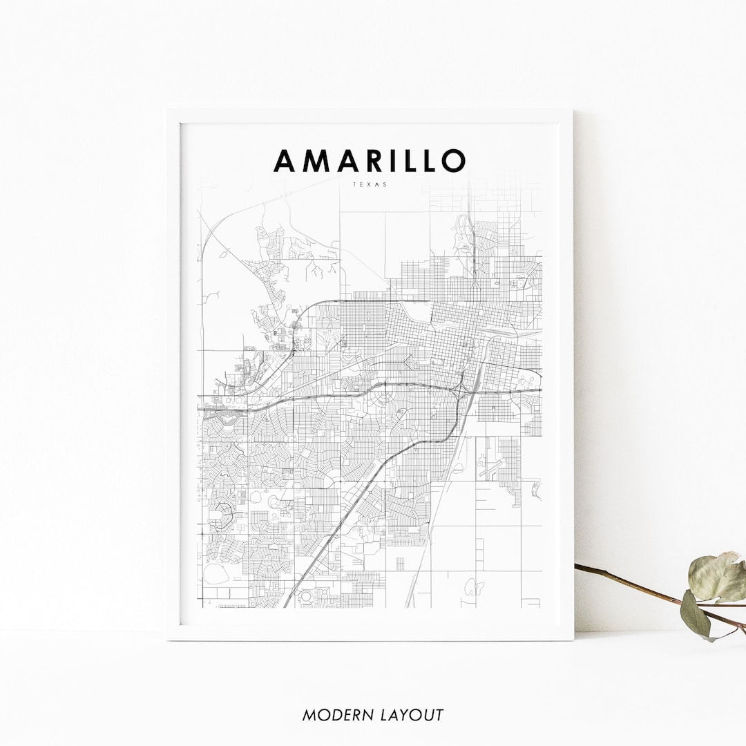 Amarillo TX Map Print, Texas USA Map Art Poster, City Street Road Map ...