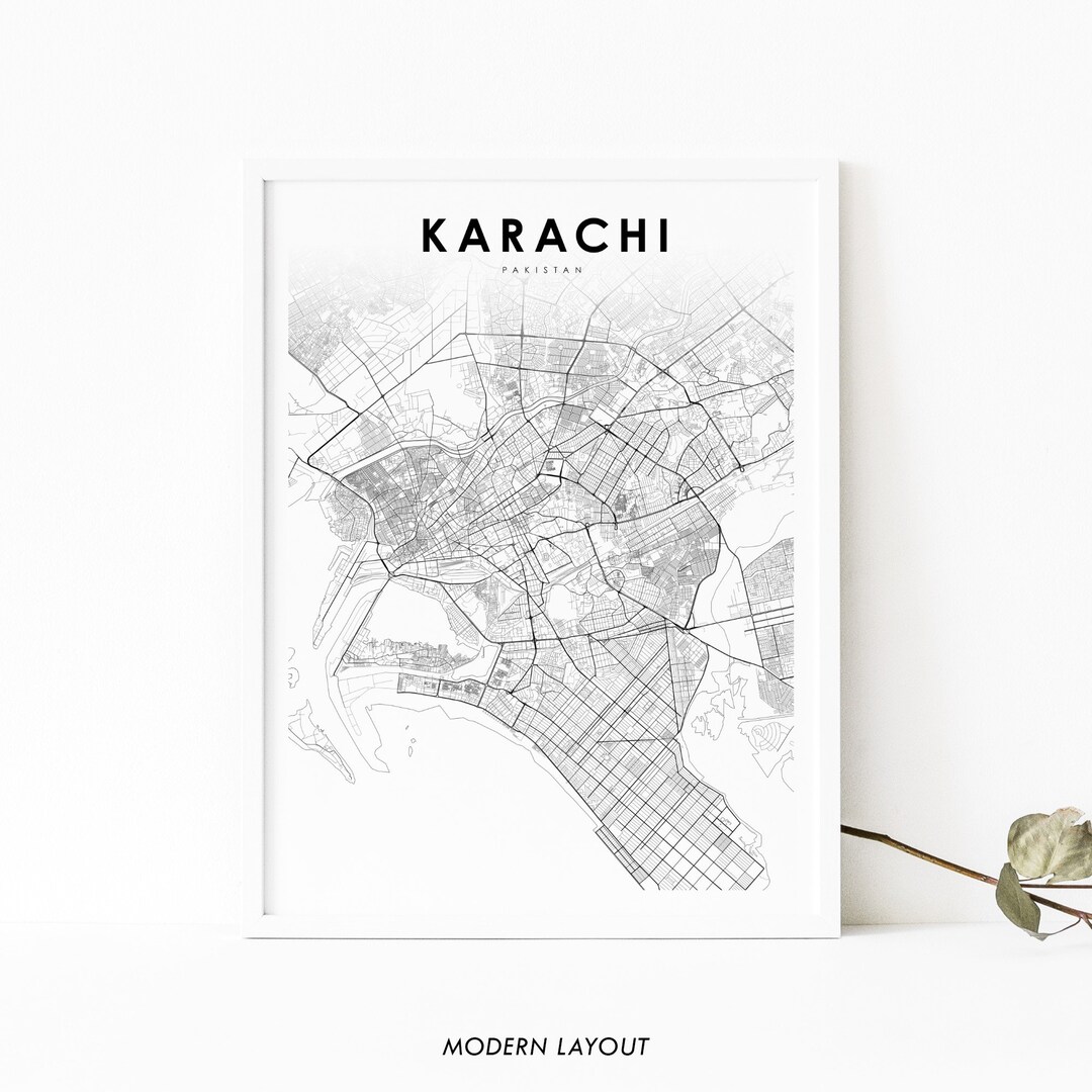 Karachi Pakistan Map Print, Map Art Poster, کراچی Sindh, City Street ...