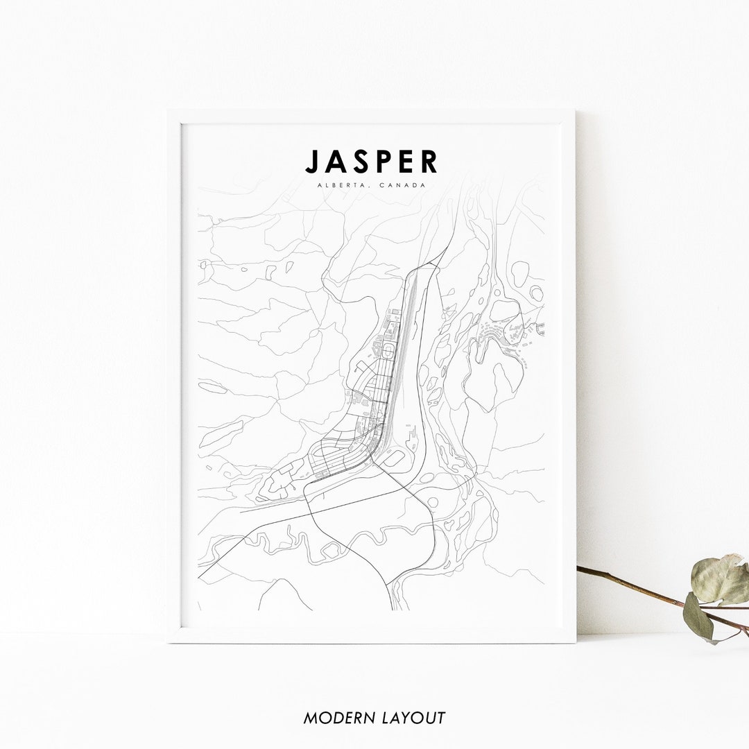 Jasper Alberta Map Print, AB Canada Map Art Poster, Banff Canadian ...