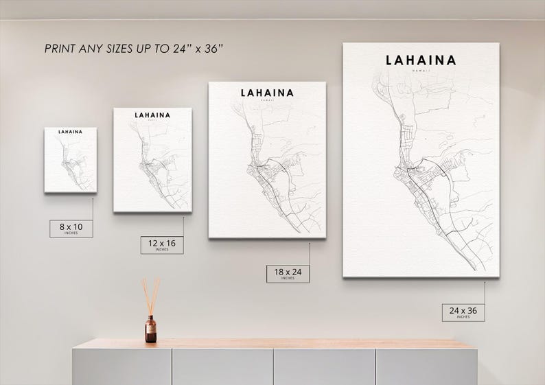 Lahaina HI Map Print, Maui Hawaii USA Map Art Poster, Map Art, City ...