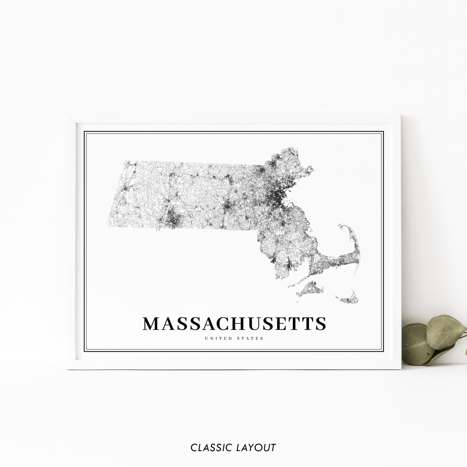 Massachusetts Map Print, State Road Map Print, MA USA United States Map ...