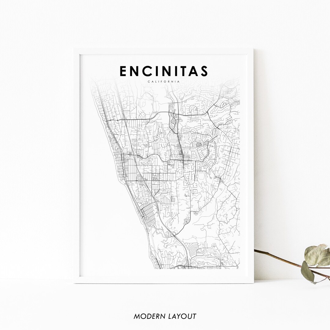 Encinitas CA Map Print, California USA Map Art Poster, San Diego City ...