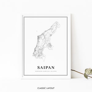 Saipan MP USA Map Print, Northern Mariana Islands, CNMI, State Road Map ...