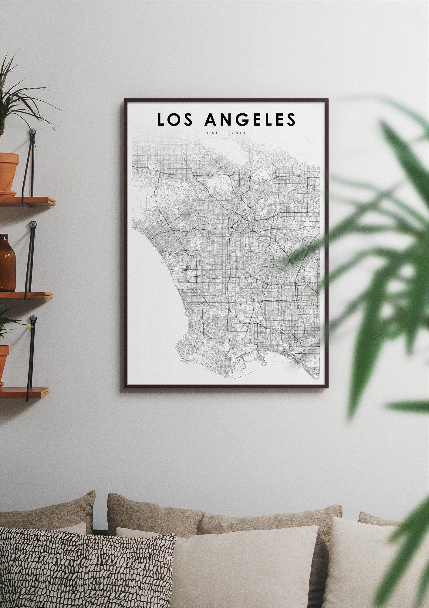 Los Angeles CA Map Print, California USA Map Art Poster, LA County City ...