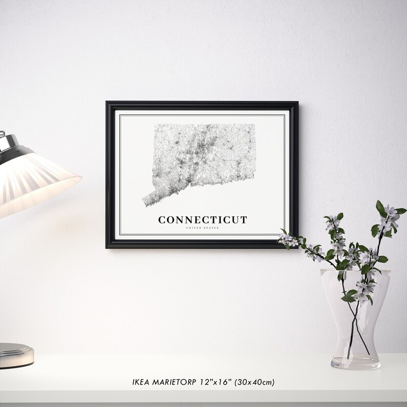Connecticut Map Print, State Road Map Print, CT USA United States Map ...