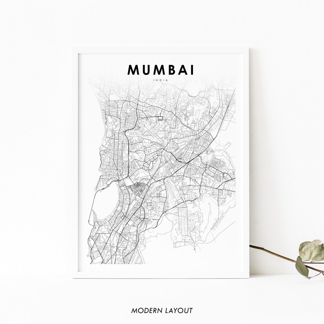 Downtown Mumbai India Map Print, Map Art Poster, Bombay, City Street ...