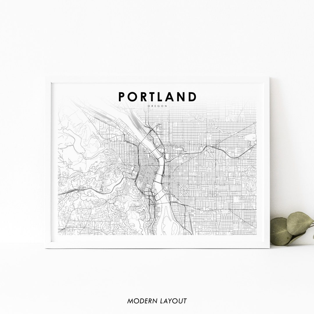 Portland OR Map Print, Oregon USA Map Art Poster, City Street Road Map ...