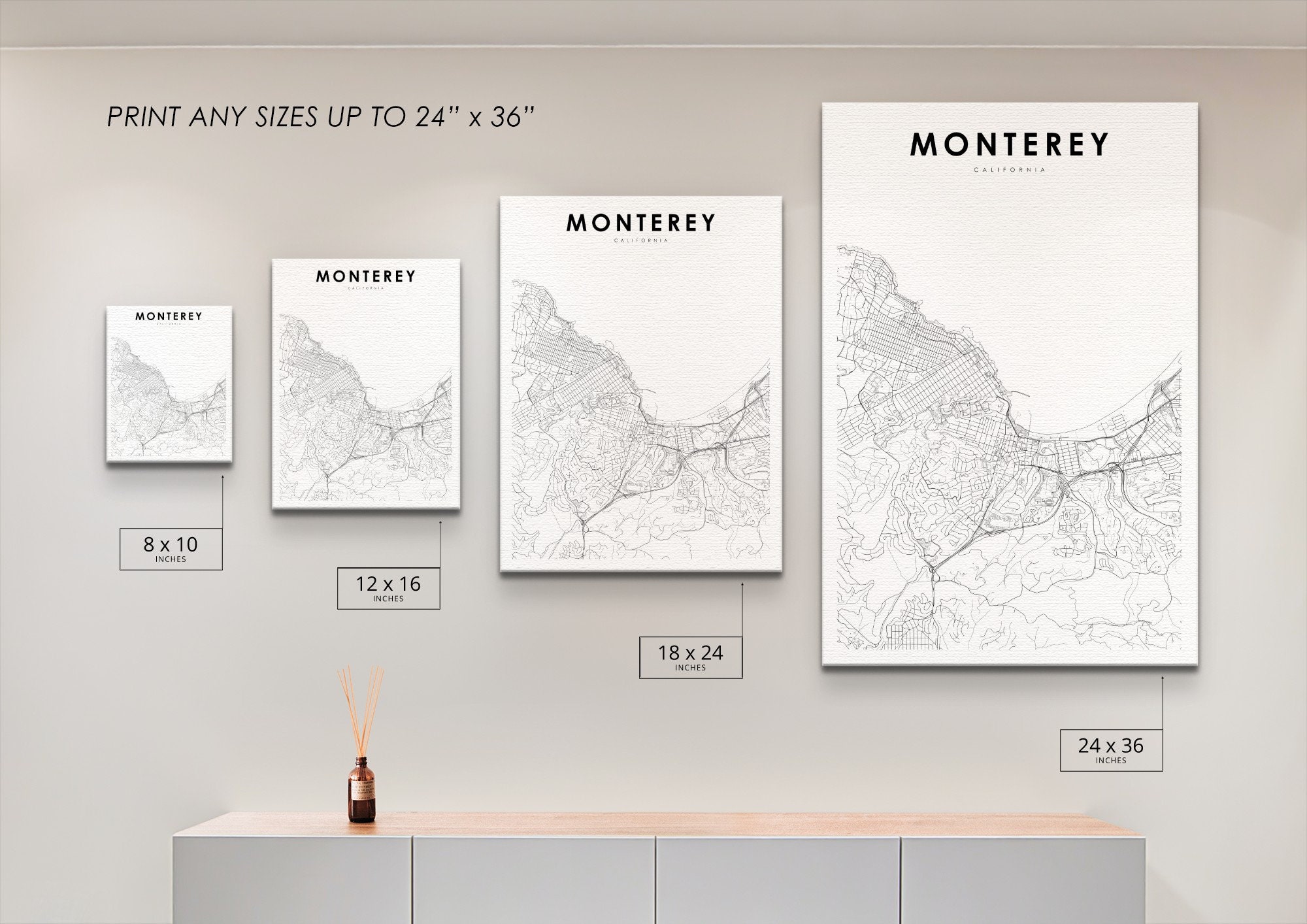 Monterey CA Map Print, California USA Map Art Poster, Carmel City ...