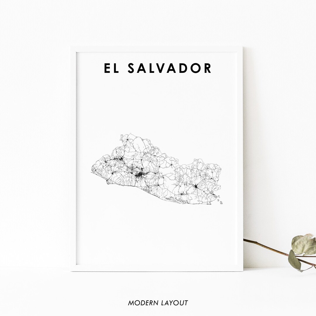 El Salvador Map Print, Country Road Map Art Poster, Central America San ...