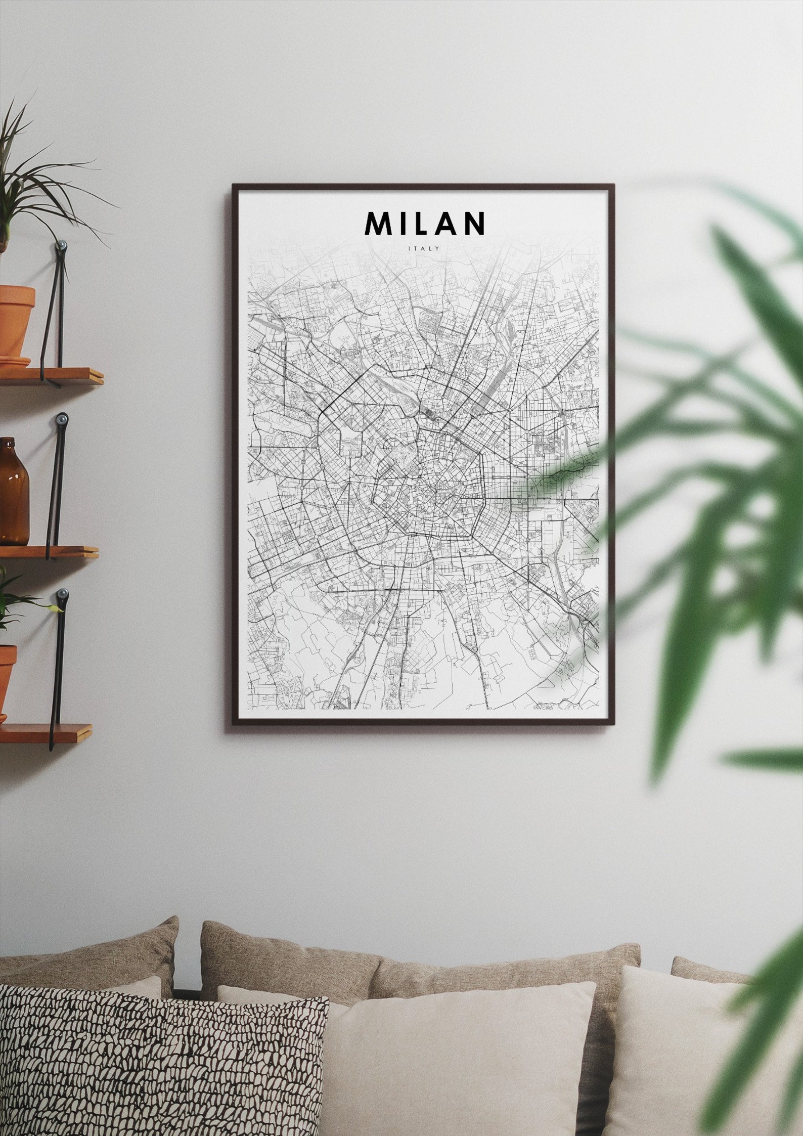 Milan Italy Map Print, Map Art Poster, Milano Italia, City Street Road ...