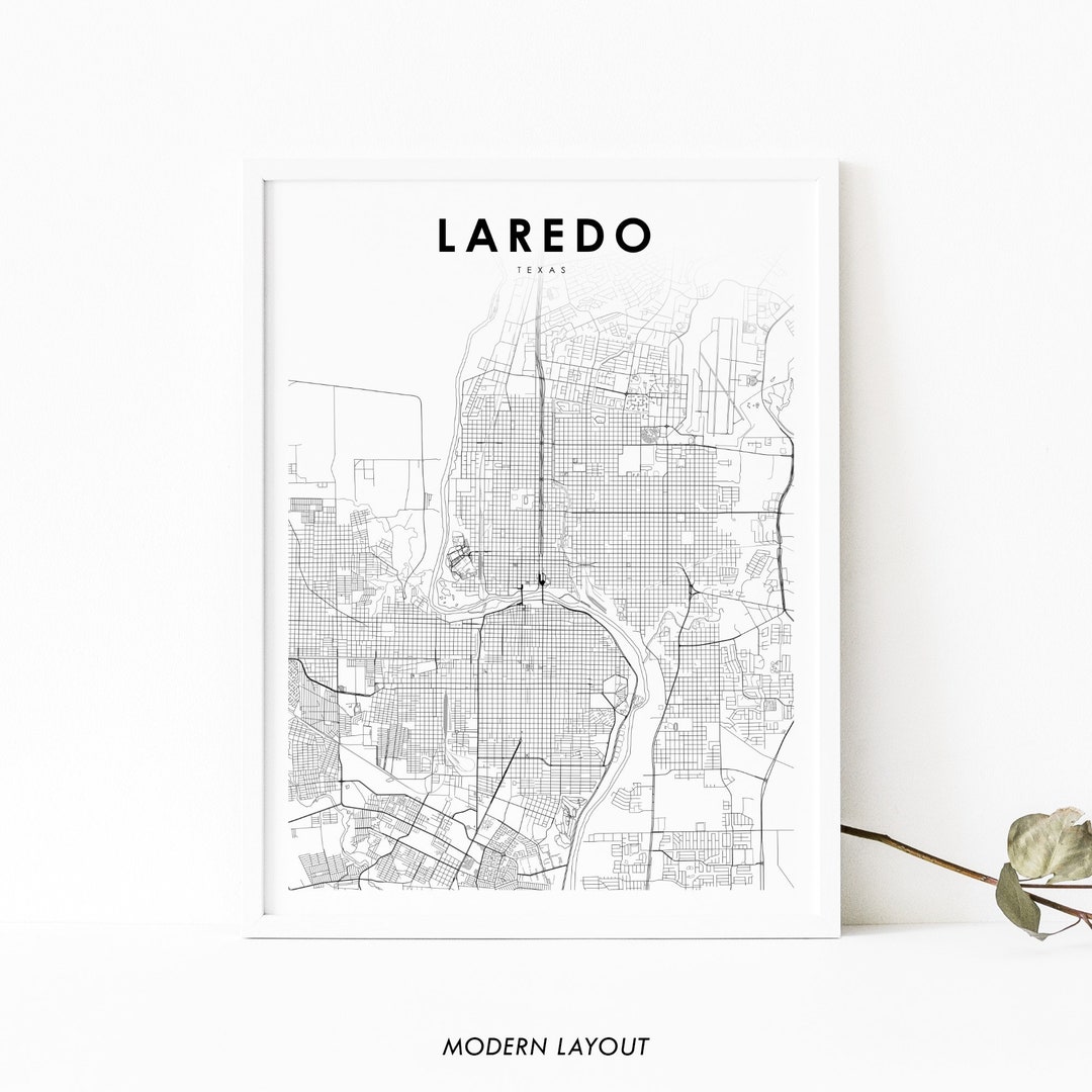 Laredo TX Map Print, Texas USA Map Art Poster, Nuevo Laredo, City ...