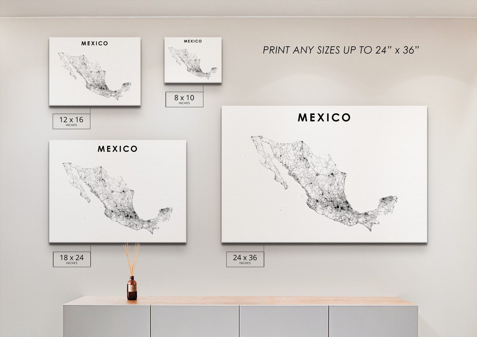 Mexico Map Print Road Map Poster México Estados Unidos | Etsy